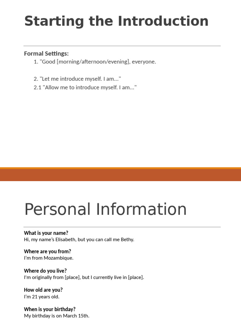 Personal Introduction and Interests Guide | PDF