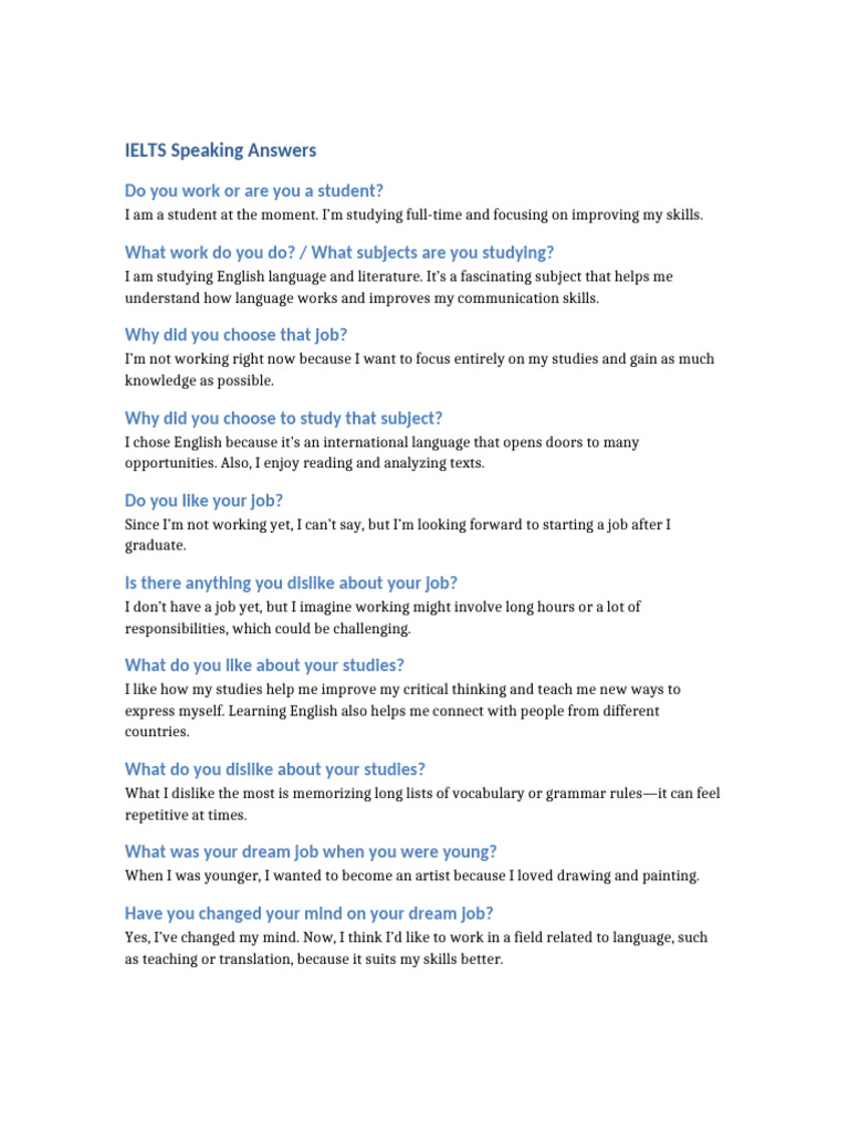 IELTS Speaking Answers | PDF