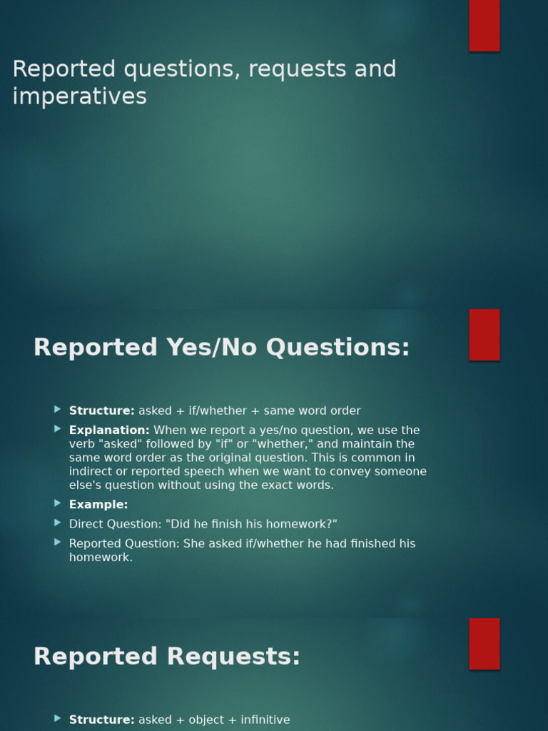 Reported Questions, Requests and Imperatives 1 | PDF