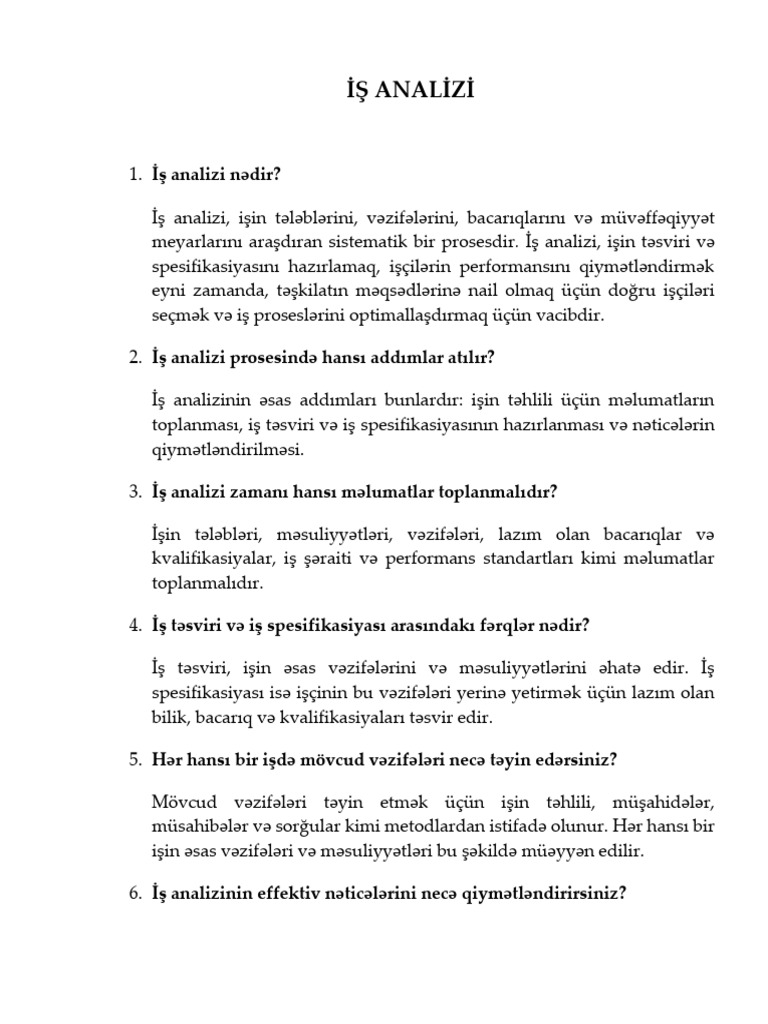 İŞ ANALİZİ | PDF