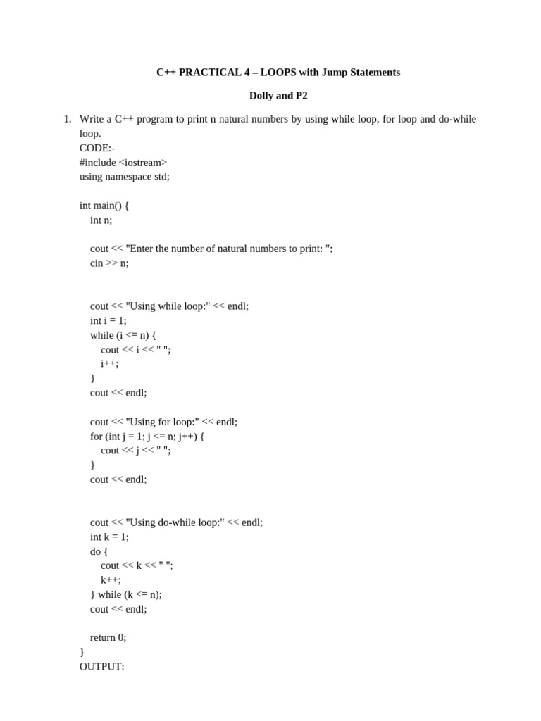 C PRACTICAL 4 Loops With Jump Statements | PDF | Programming Paradigms | Php