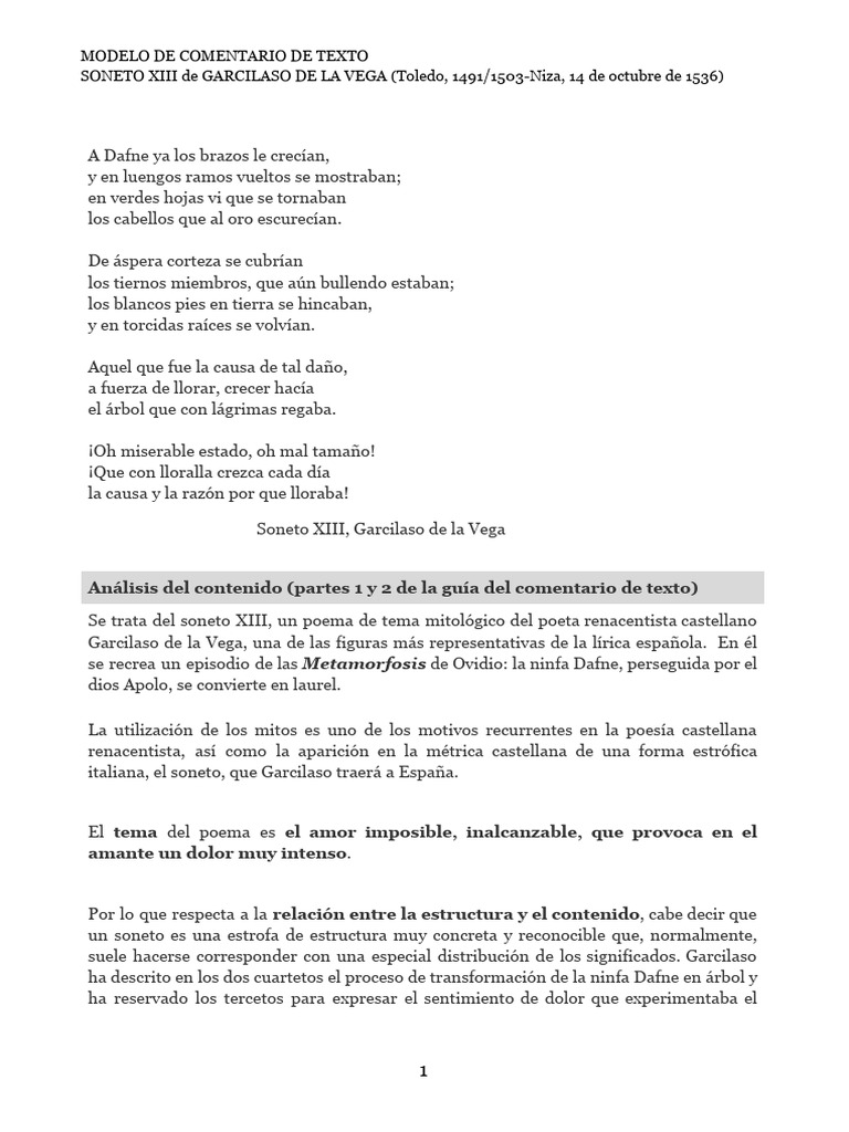 Análisis del Soneto XIII de Garcilaso | PDF | Sonetos | Metro (poesía)