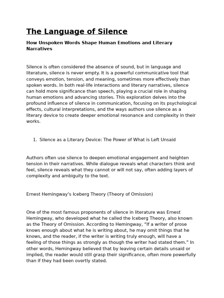 Silence Language of A Thousand Words | PDF | Silence | Mr. Darcy