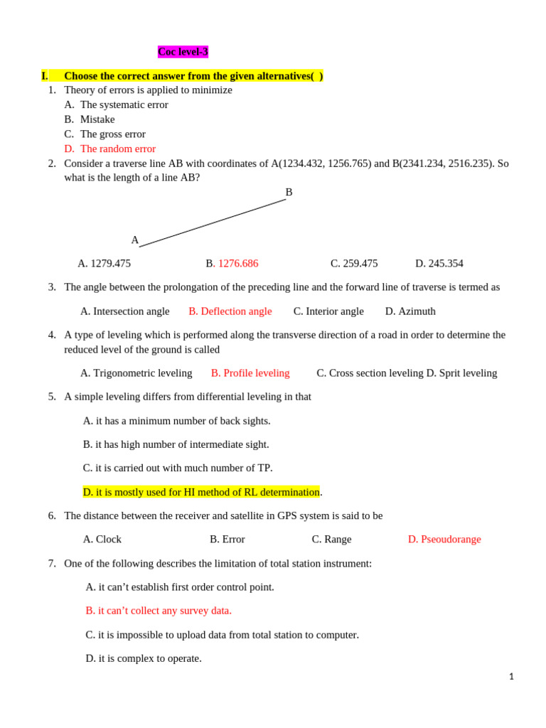 Surveying COC Level 4 Exam Questions | PDF | Surveying | Errors And ...