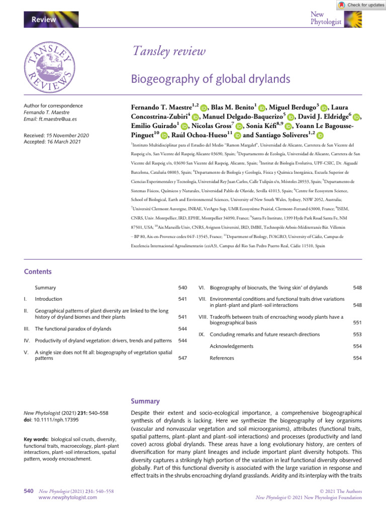 New Phytologist - 2021 - Maestre - Biogeography of Global Drylands | PDF | Biogeography | Vegetation