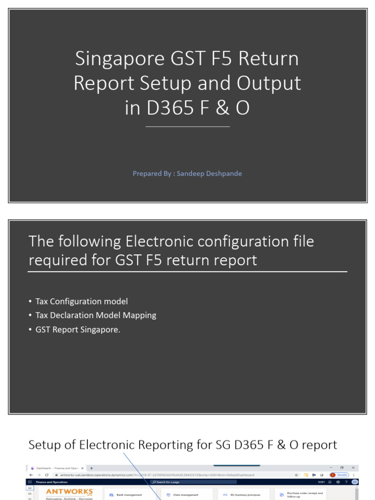 Singapore GST F5 Report Setup in D365 F & O | PDF