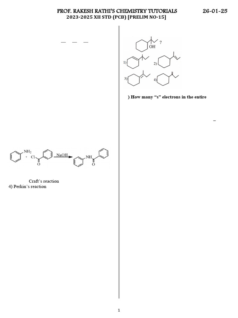 15) Prelim-Xii STD PCB Sunday 26-01-25 | PDF | Acid | Chemical Bond