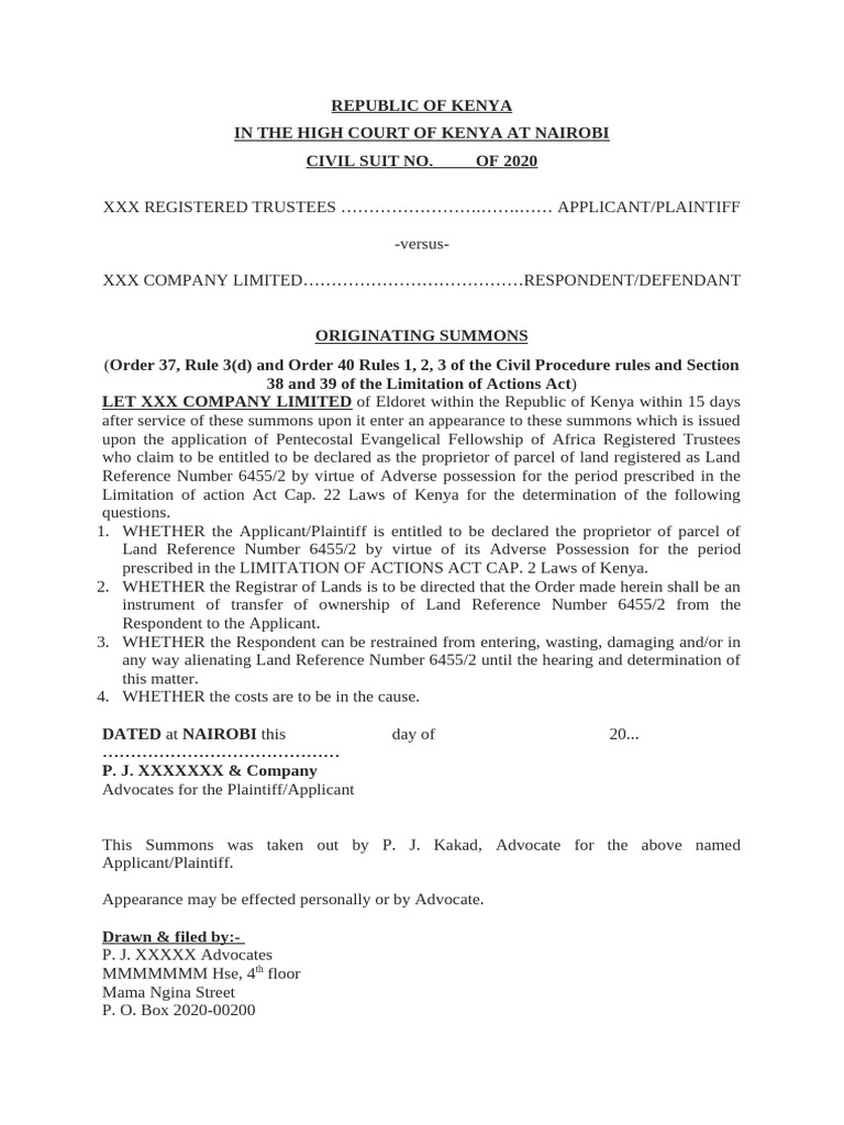 Sample Originating Summons | PDF