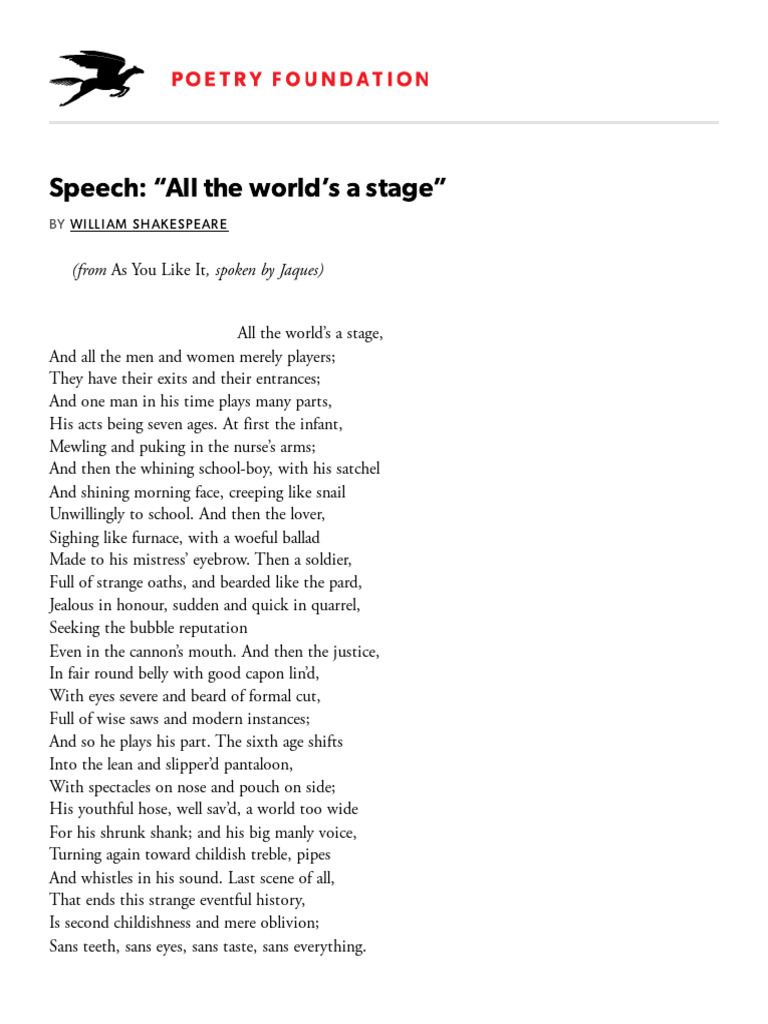 All the World's a Stage Monologue | PDF