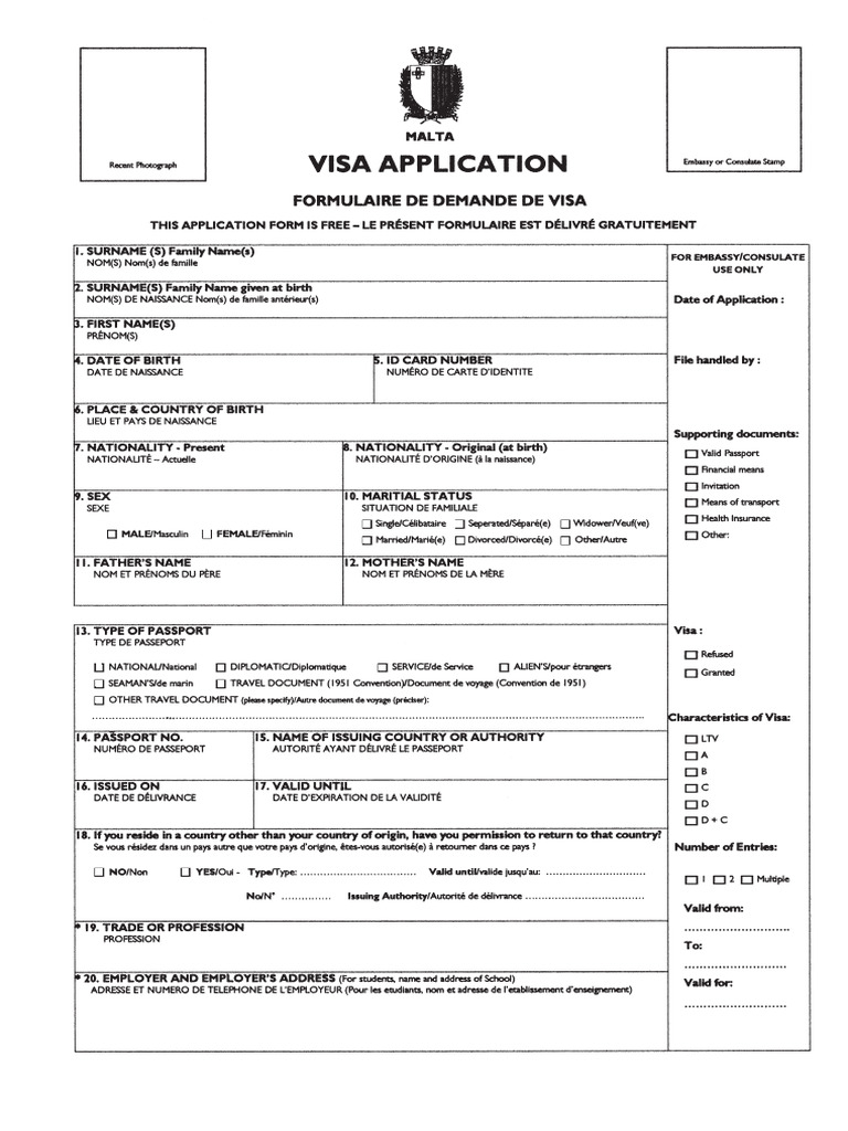 Application Visa Malte | PDF