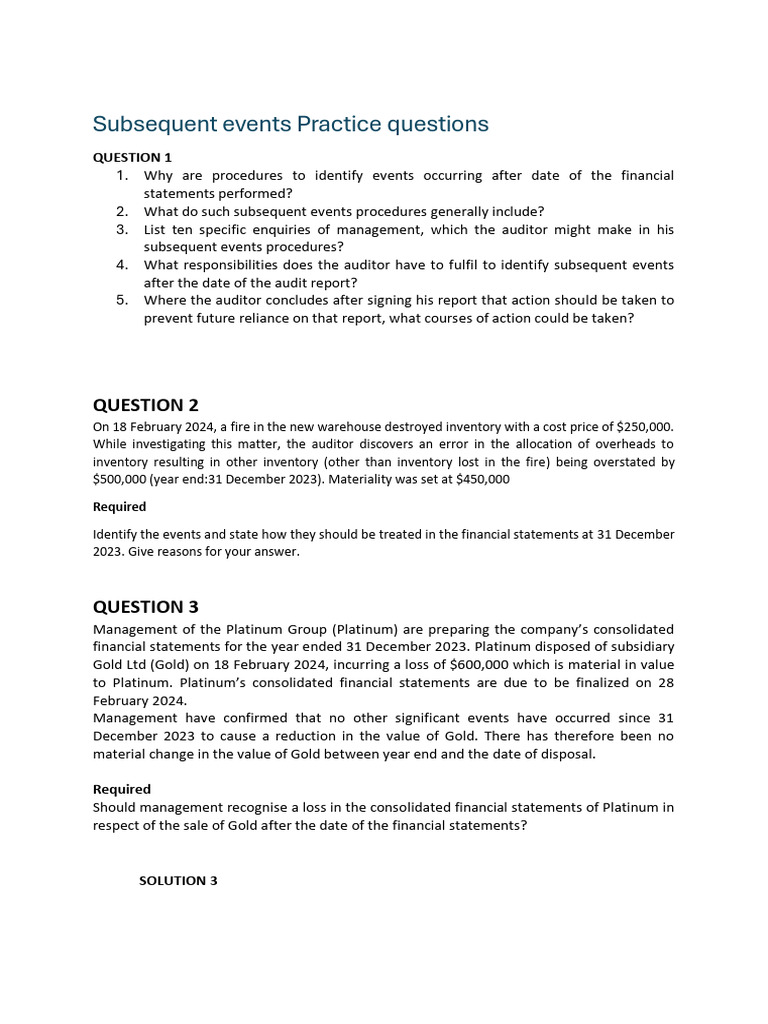Subsequent Events Audit Procedures Guide | PDF | Financial Statement ...
