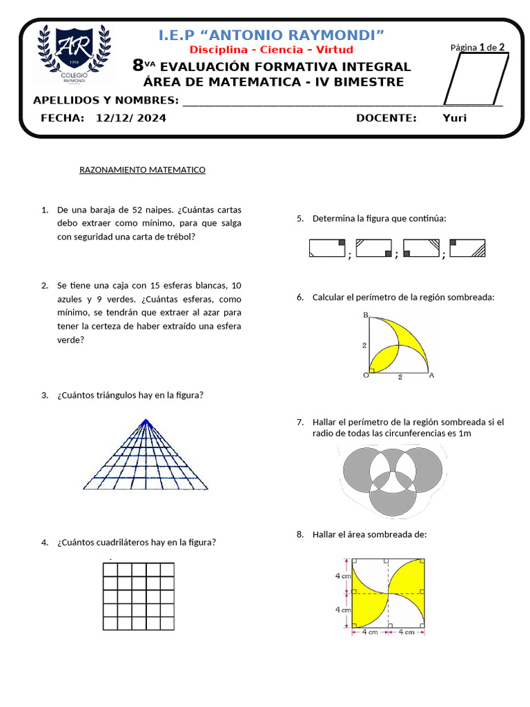 EXAMEN BIMESTRAL 3ro SEC RM. IVB | PDF