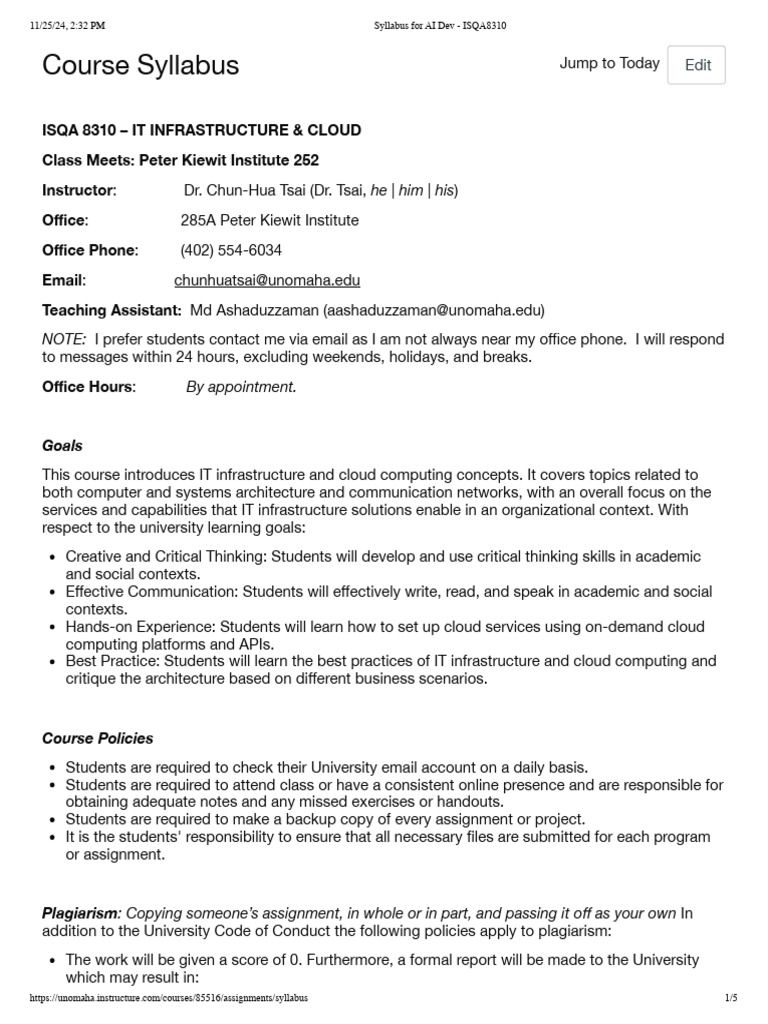 Syllabus For AI Dev - ISQA8310 | PDF | Cloud Computing | Plagiarism