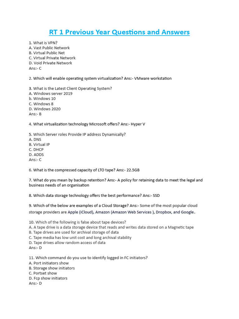 IE - S&B RT 1 Previous Batch Questions and Answers | PDF | Backup | Computer Data Storage
