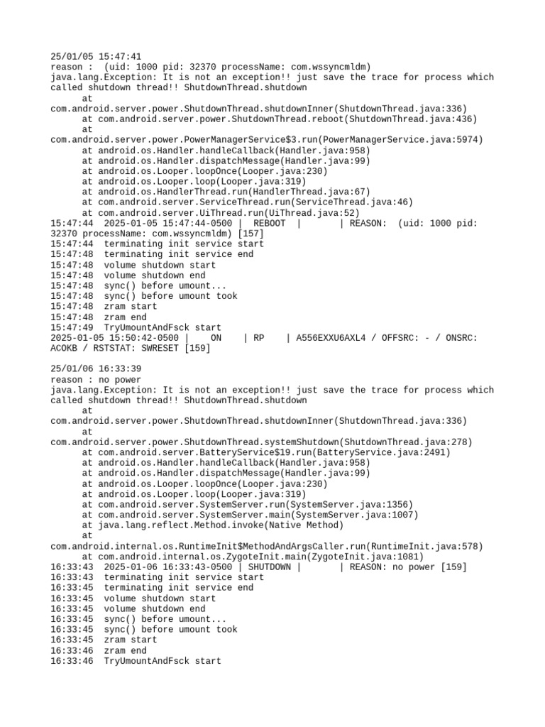 Android Shutdown and Reboot Logs | PDF | Operating System Technology | Computing Platforms