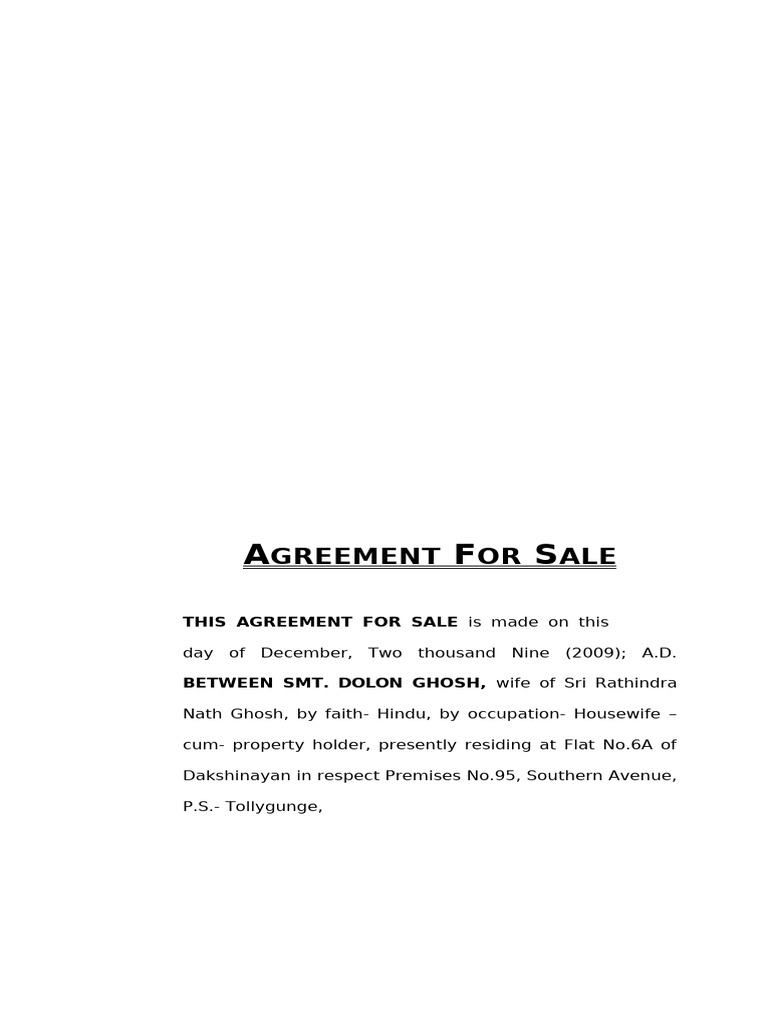 Agreement for Sale | PDF | Conveyancing | Deed