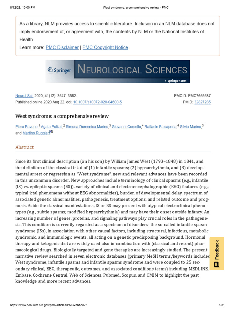West Syndrome - A Comprehensive Review - PMC | PDF | Epilepsy | Human ...