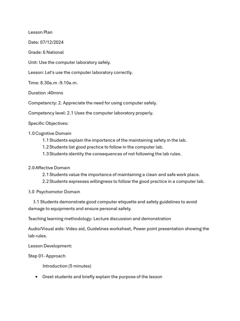 Lesson Plan 07-12-2024 | PDF | Lesson Plan | Learning