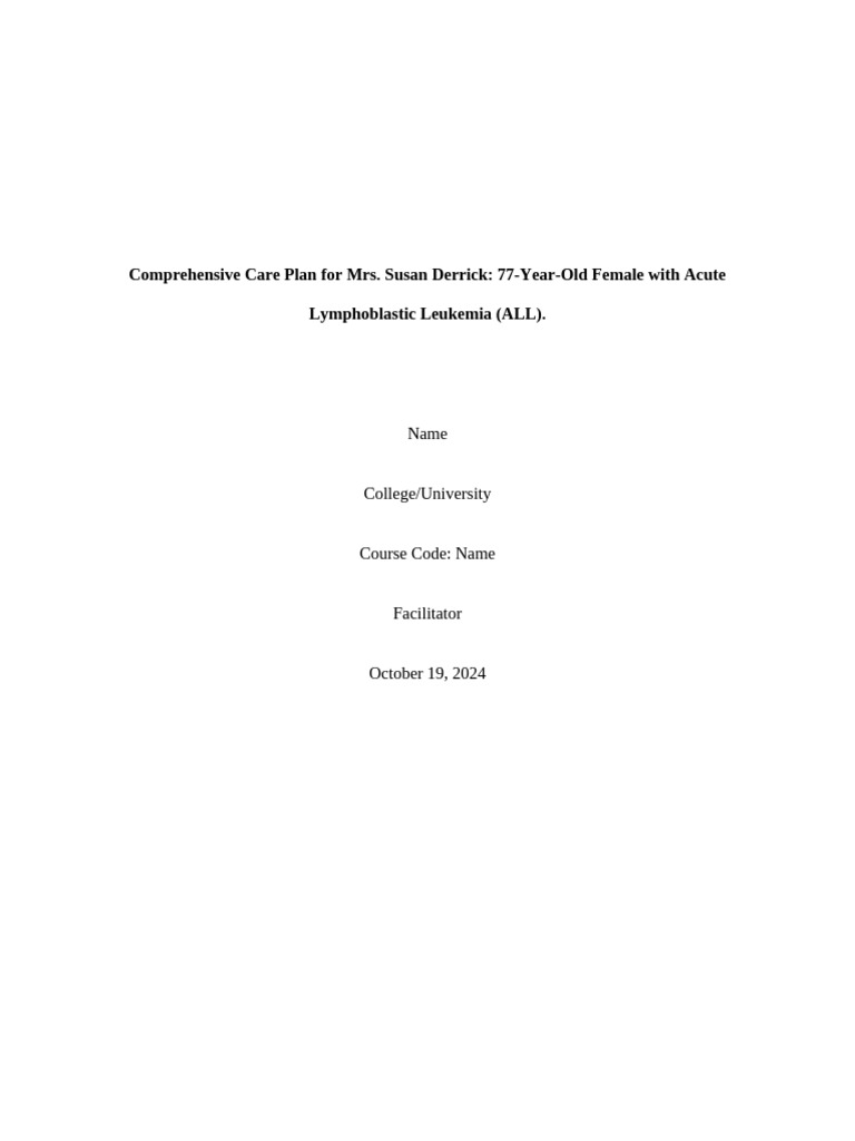 Comprehensive Care Plan | PDF | Leukemia | Medical Specialties