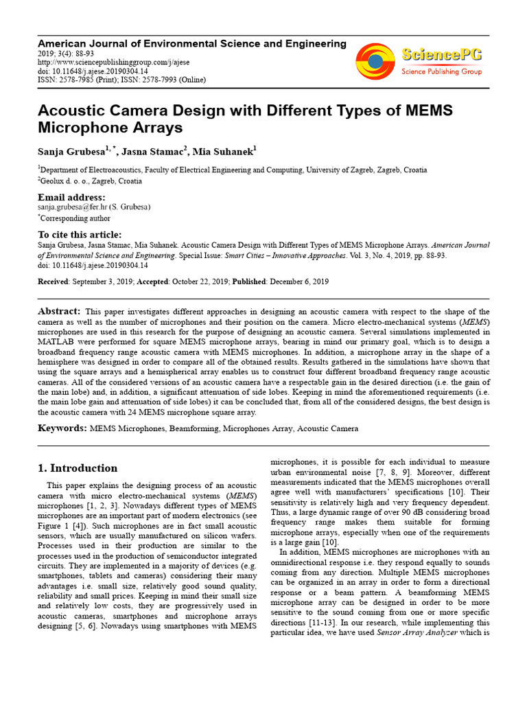 Acoustic camera design with different types of MEMS microphone arrays ...