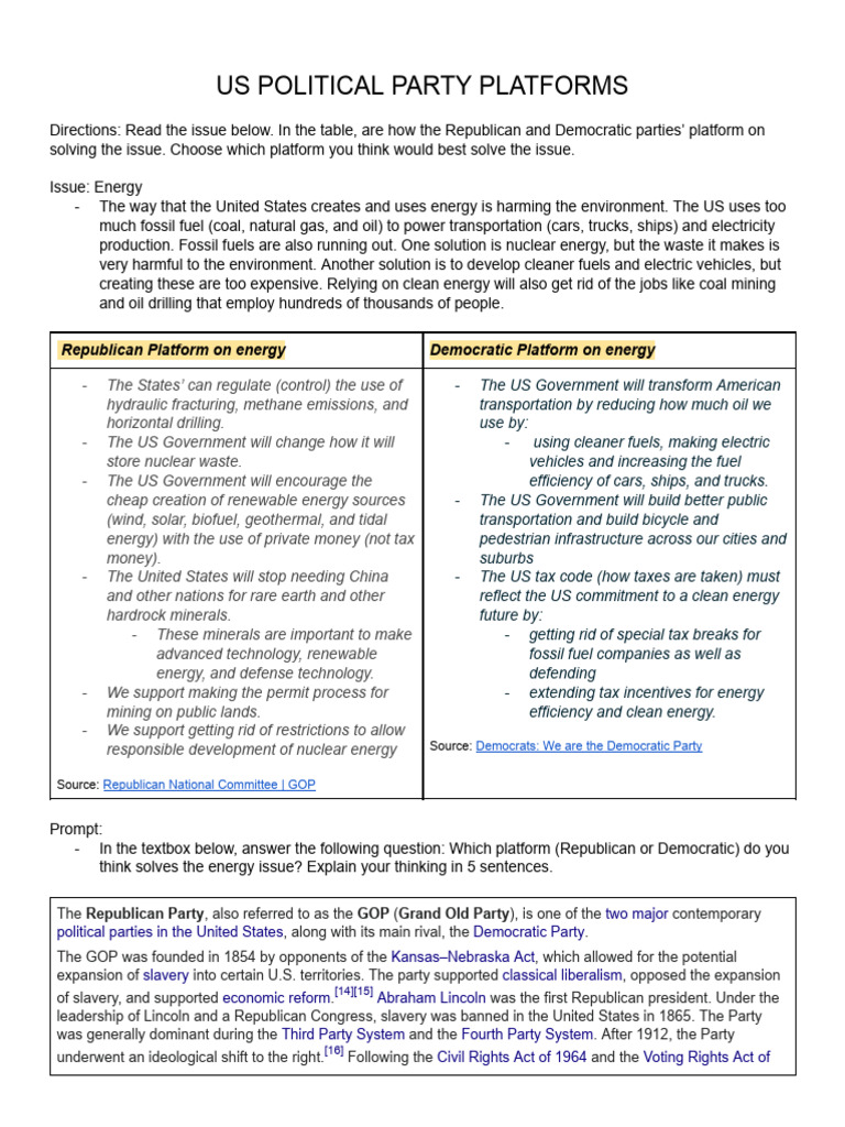 US Energy Platforms: Choose Your Side | PDF | Republican Party (United ...