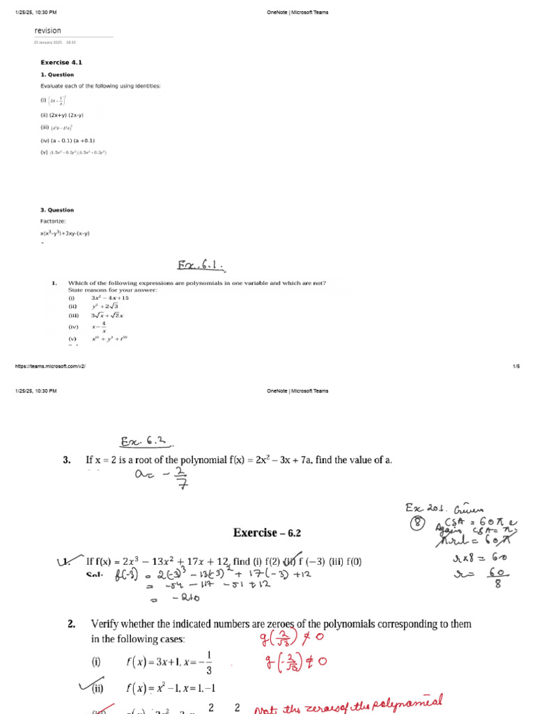 25th Jan Revision Polynomials | PDF