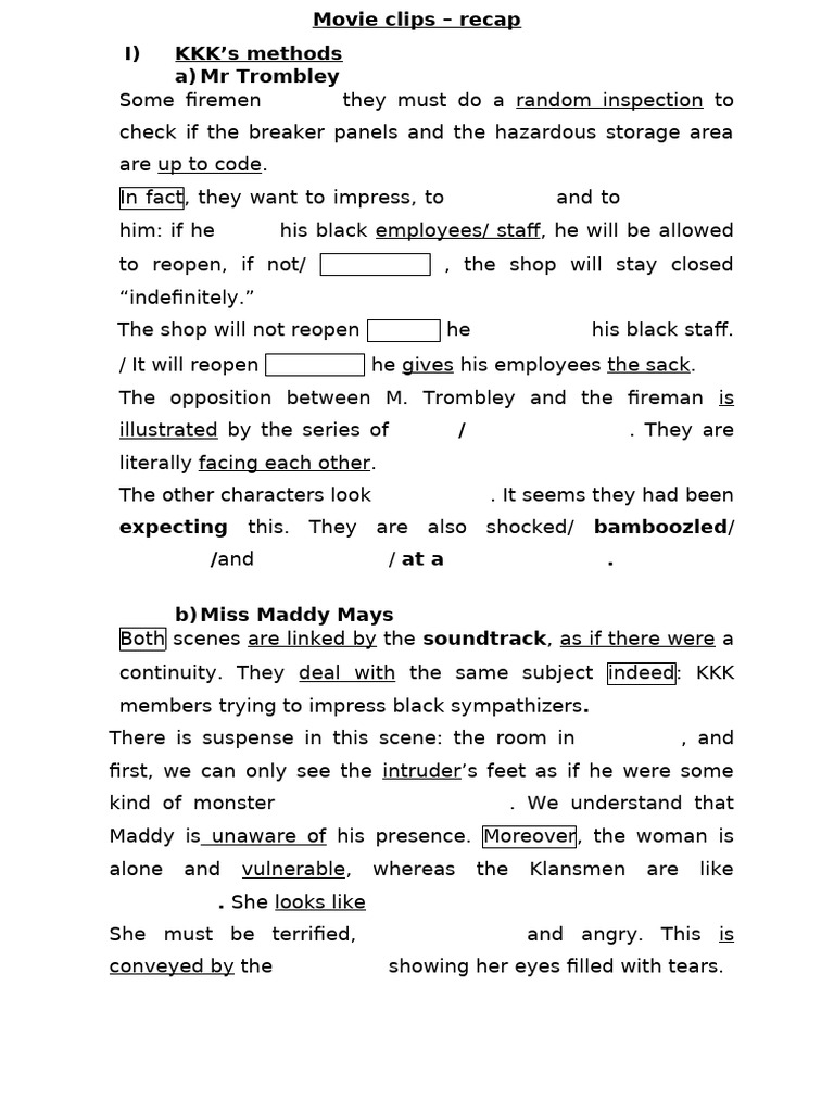 Movie clips KK methods recaps blanks | PDF