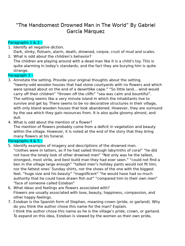 The Handsomest Drowned Man in The World - Analysis | PDF