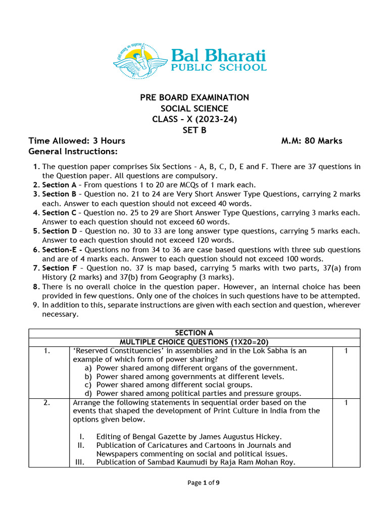 Social Science_10_PB_QP_ Set B | PDF | Credit | Finance & Money Management