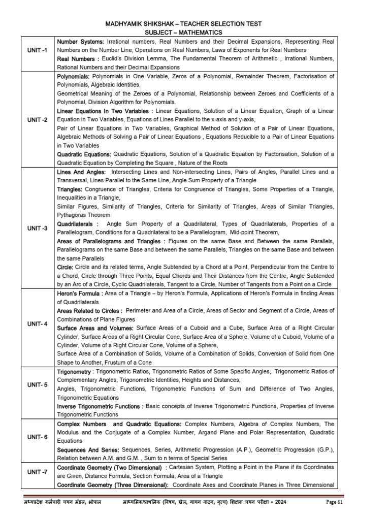Varg 2 Mains Math Syllabus | PDF | Circle | Area