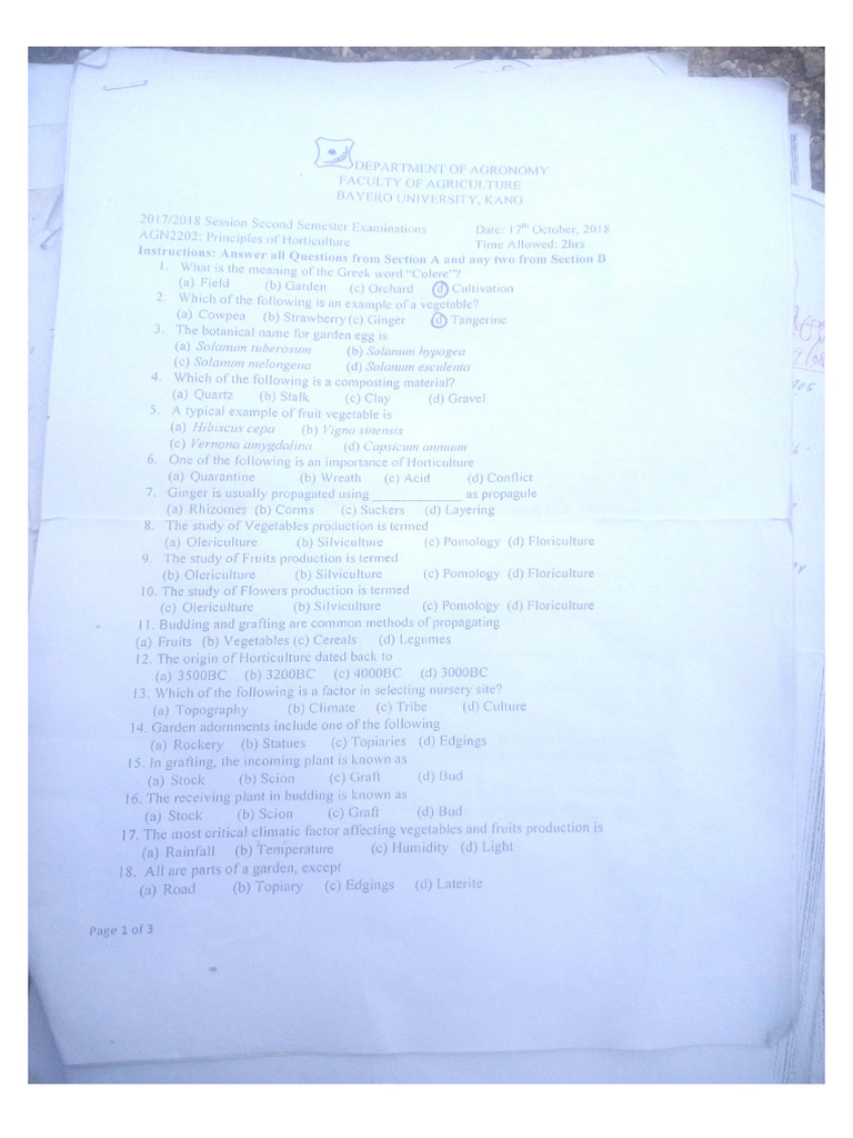 Horticulture and Others Test | PDF