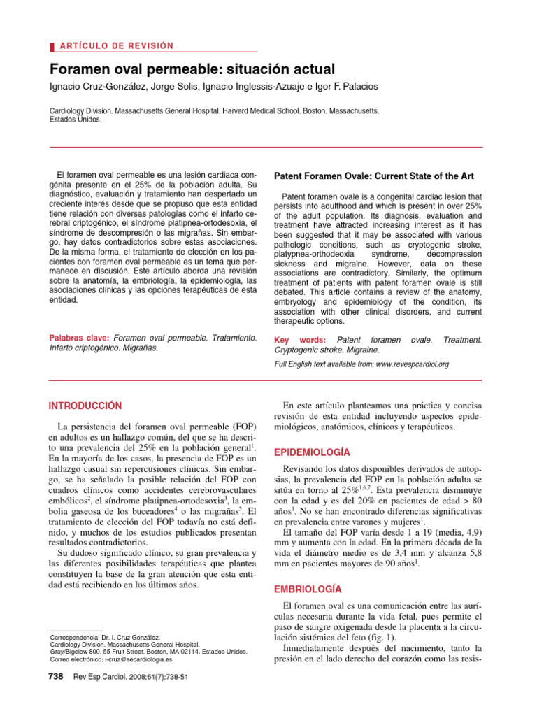Para Lectura FORAMEN OVAL ABIERTO O PERMEABLE | PDF | Medicina CLINICA ...