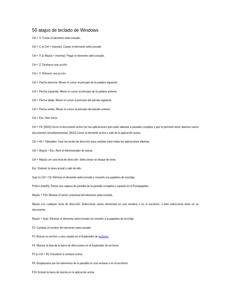 50 Atajos de Teclado en Windows | PDF | Ventana (informática) | Periférico