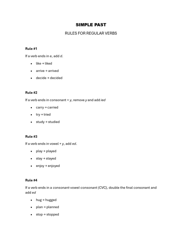 Simple Past Rules for Regular Verbs | PDF