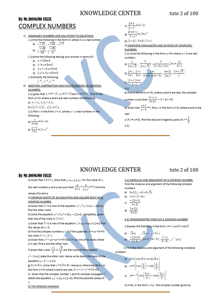 Complex Numbers: Equations & Operations | PDF | Complex Number | Geometry