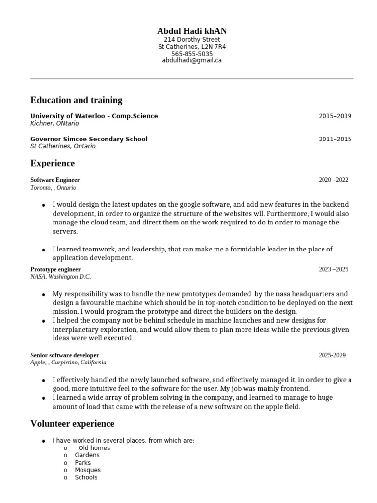 Abdul Hadi's Chronological Resume | PDF | Computing