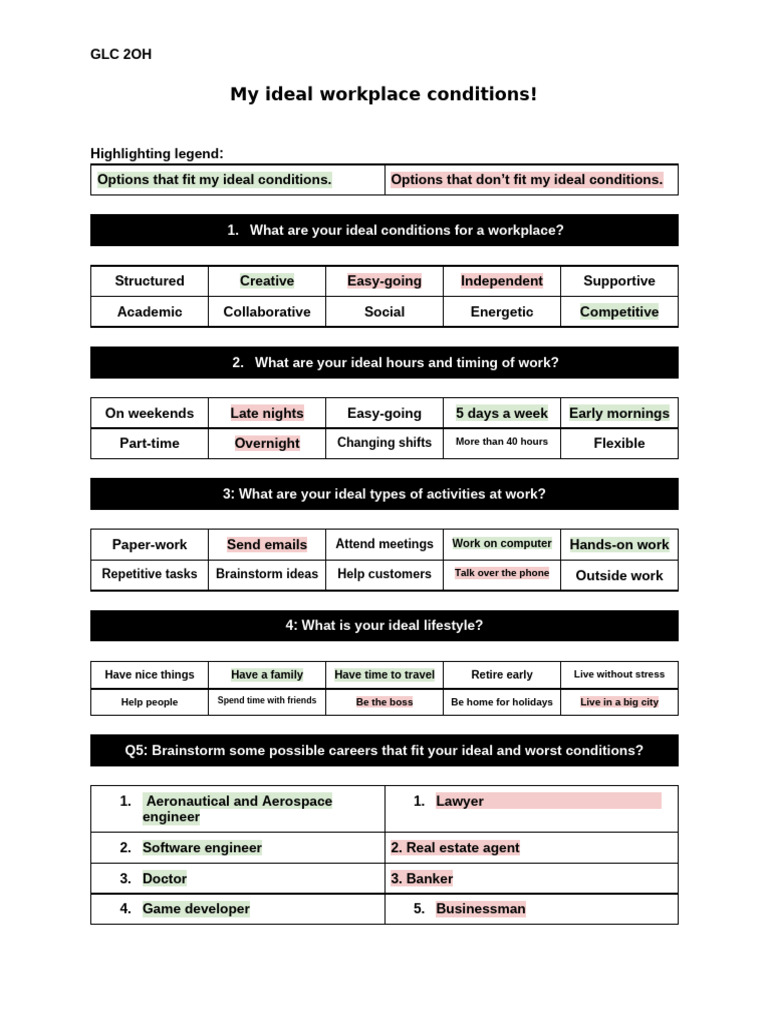 My Ideal Workplace Conditions | PDF