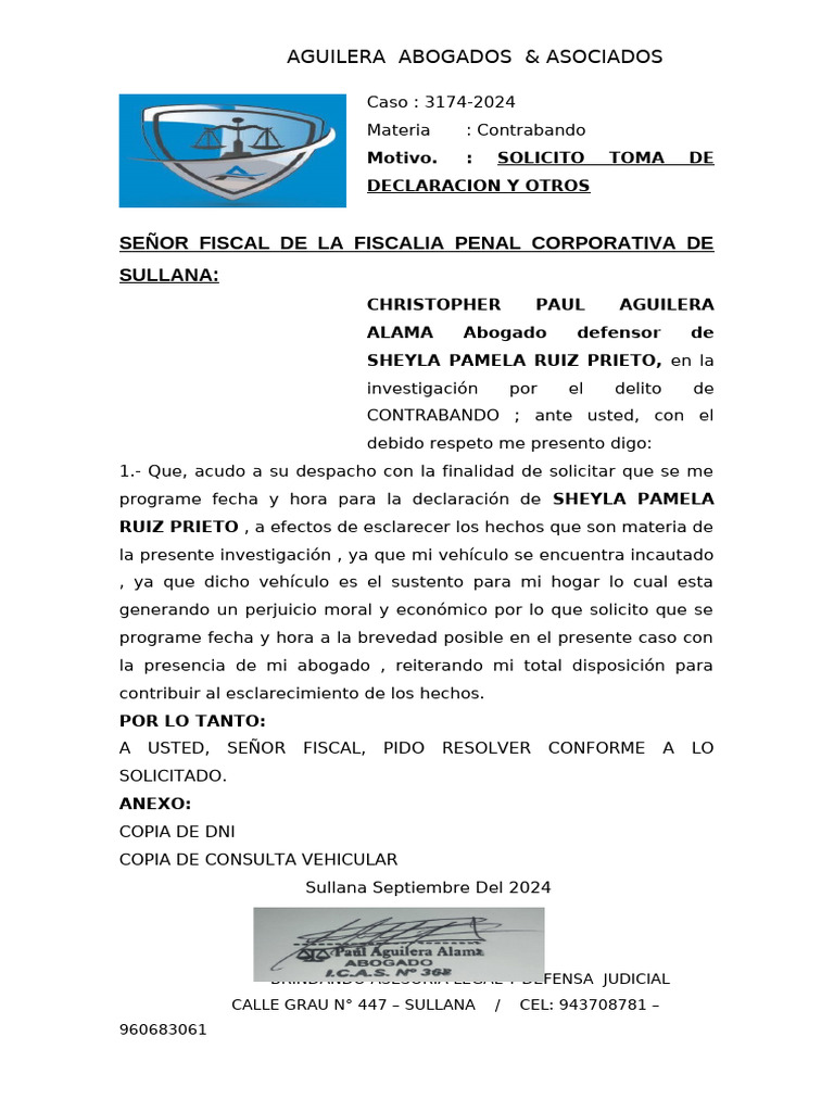 Solicito Fecha y Hora para Declaracion Sheyla Ruiz Prieto | PDF