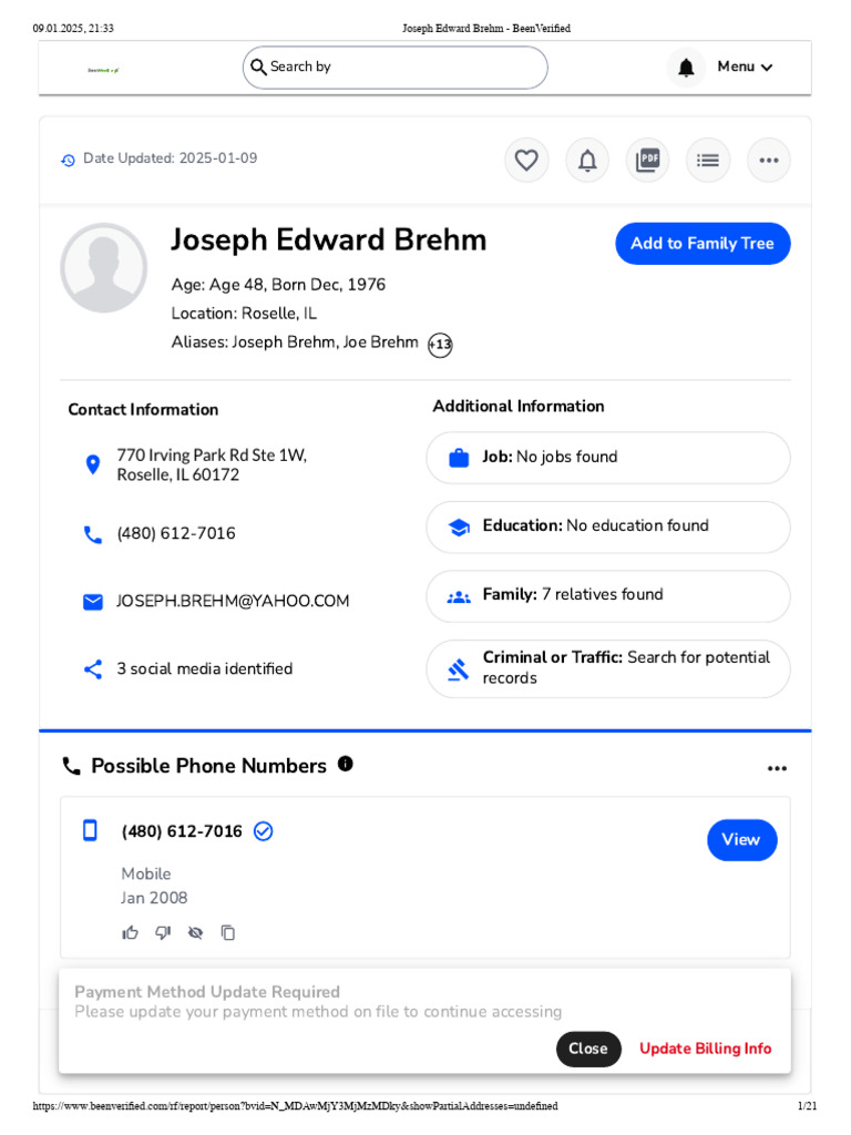 Joseph Edward Brehm - BeenVerified | PDF