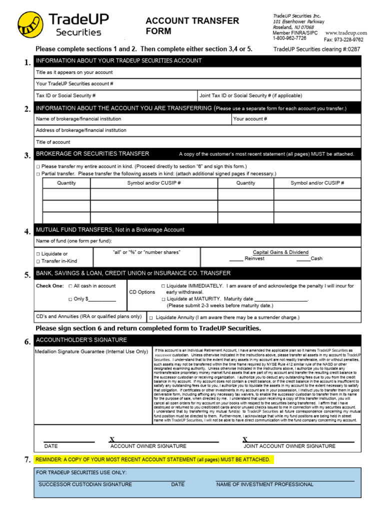 ACAT Transfer Form Instructions | PDF | Securities (Finance ...