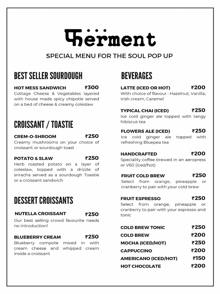 Soul Pop Ferment Menu PDF | PDF
