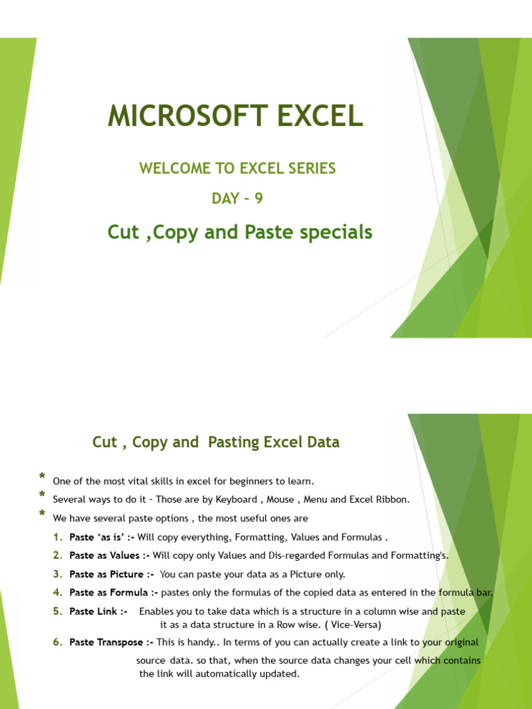 Day - 9 - Excel's Cut, Copy and Paste Specials | PDF | Microsoft Excel | Computer Science