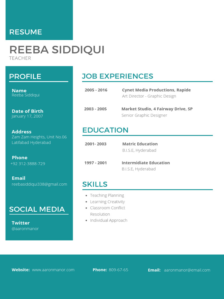 Reeba Siddiqui's Graphic Design Resume | PDF