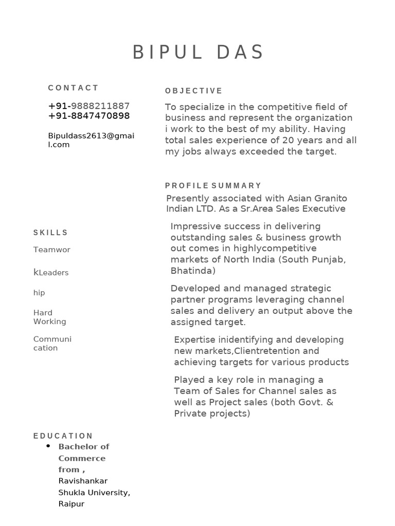 Bipul Das Resume | PDF | Sales | Social Psychology