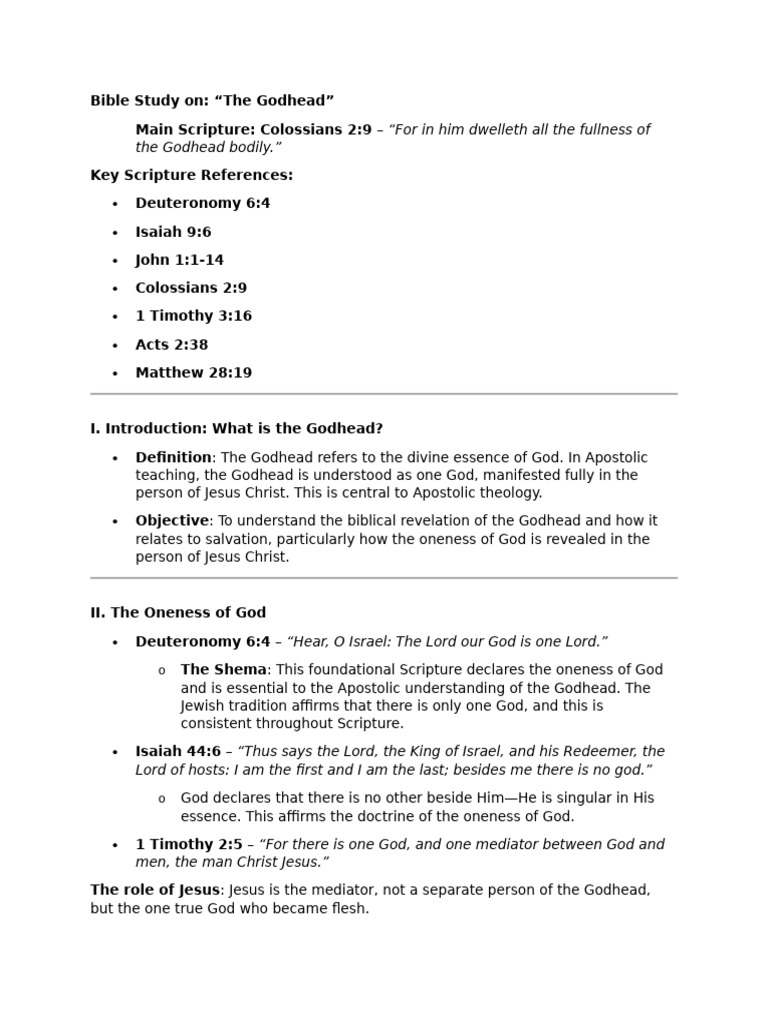 Bible Study On The Godhead | PDF | Oneness Pentecostalism | God In ...