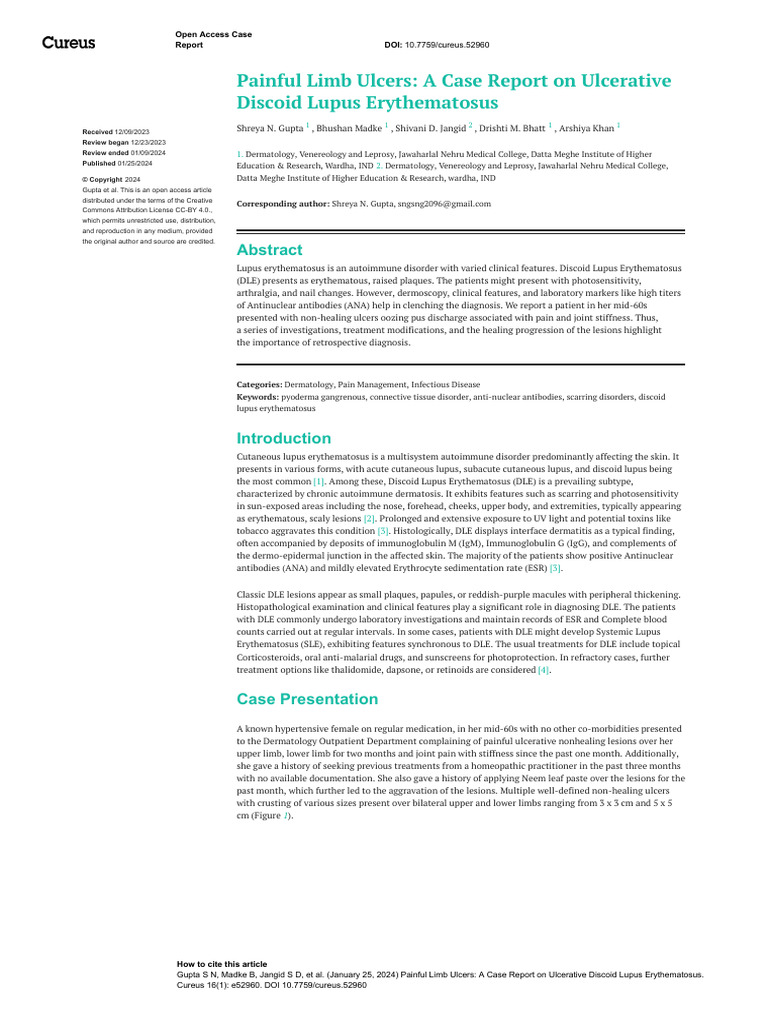 Painful Limb Ulcers A Case Report On Ulcerative Di | PDF | Causes Of ...