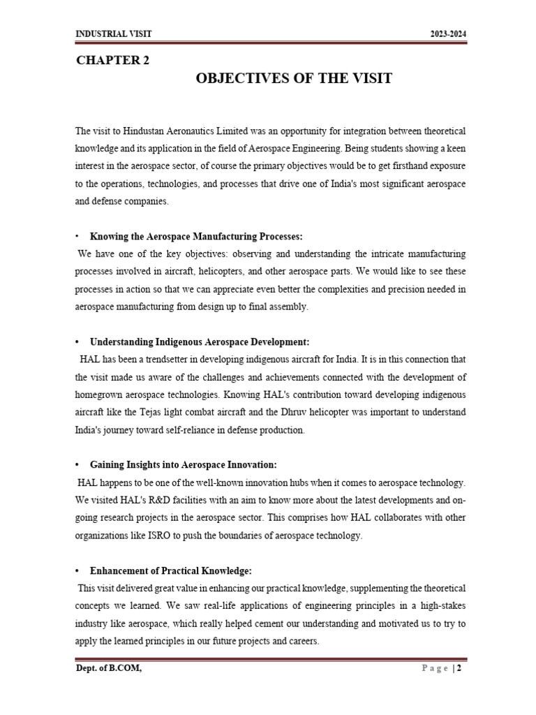 Objectives of The Visit: Knowing The Aerospace Manufacturing Processes | PDF
