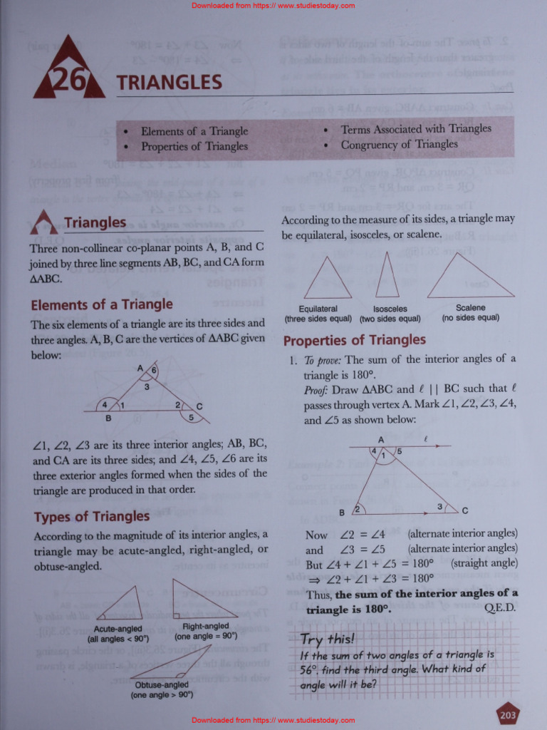 ICSE Class 8 Maths Geometry Chapter 26 Triangles | PDF