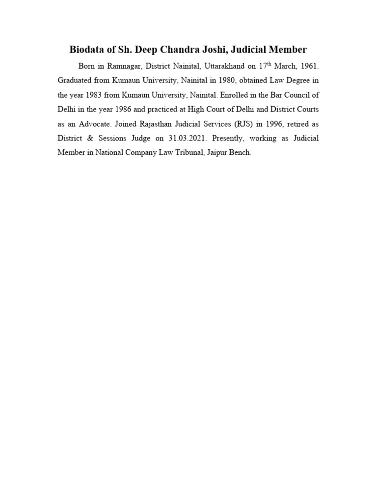 Judicial Career of Deep Chandra Joshi | PDF