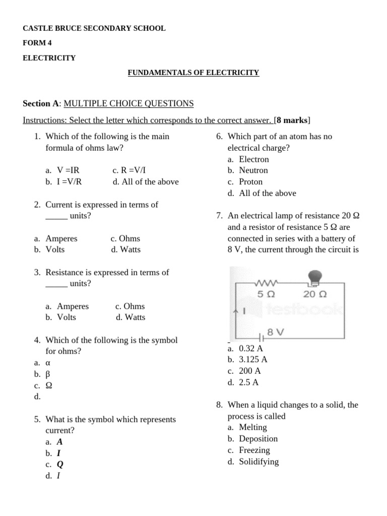 Electricity Fundamentals MCQs & Questions | PDF | Electric Current ...